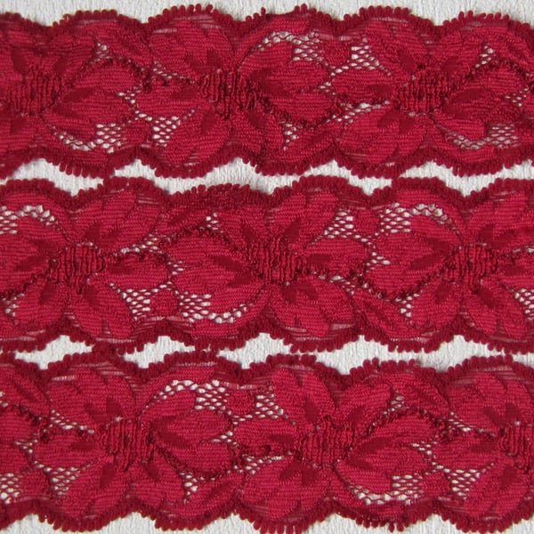 SALE 2.5 metres Red Stretch Lace - Folksy