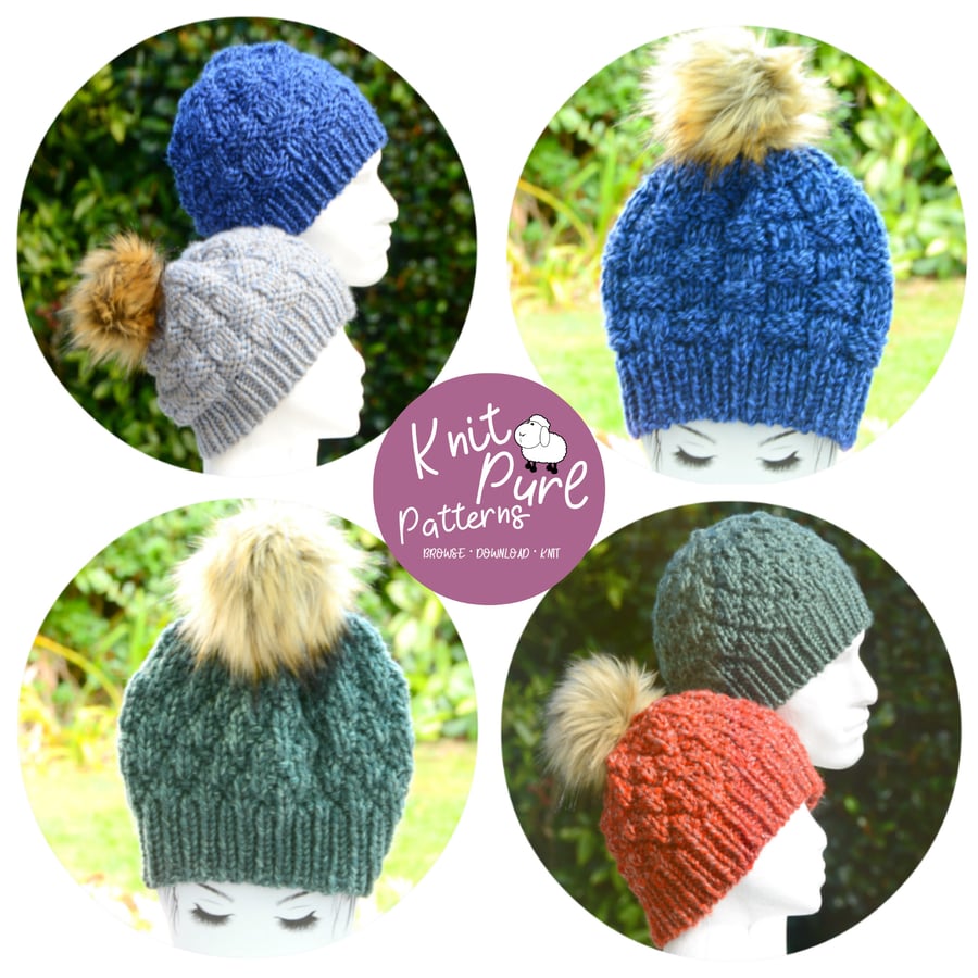 2in1 Hat Knitting Pattern Chunky Textured Knitt... - Folksy