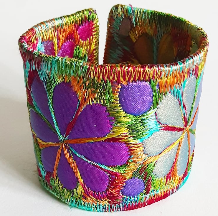 Textile Cuff with Free Machine Embroidery - Folksy
