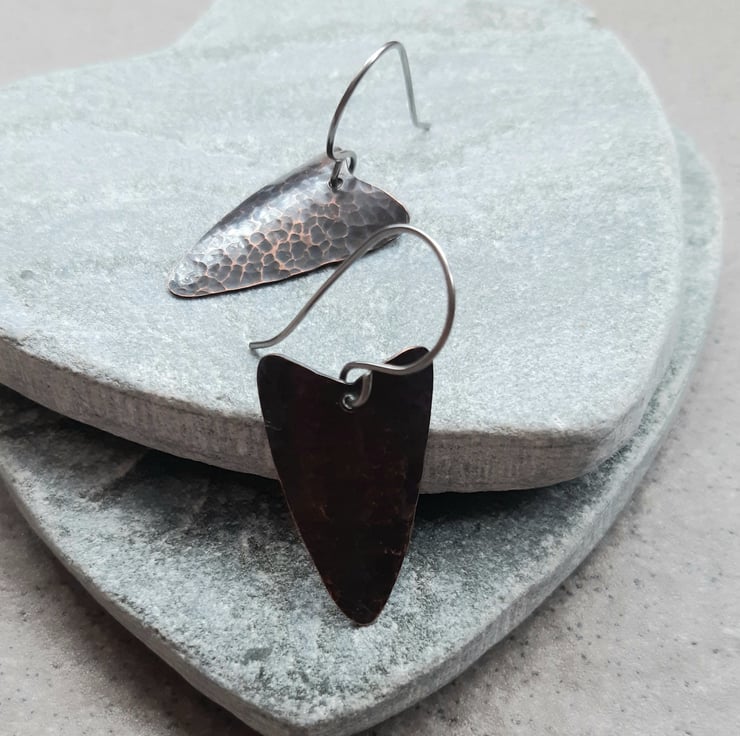Oxidised Copper Heart Drop Earrings Dangle Earr... - Folksy