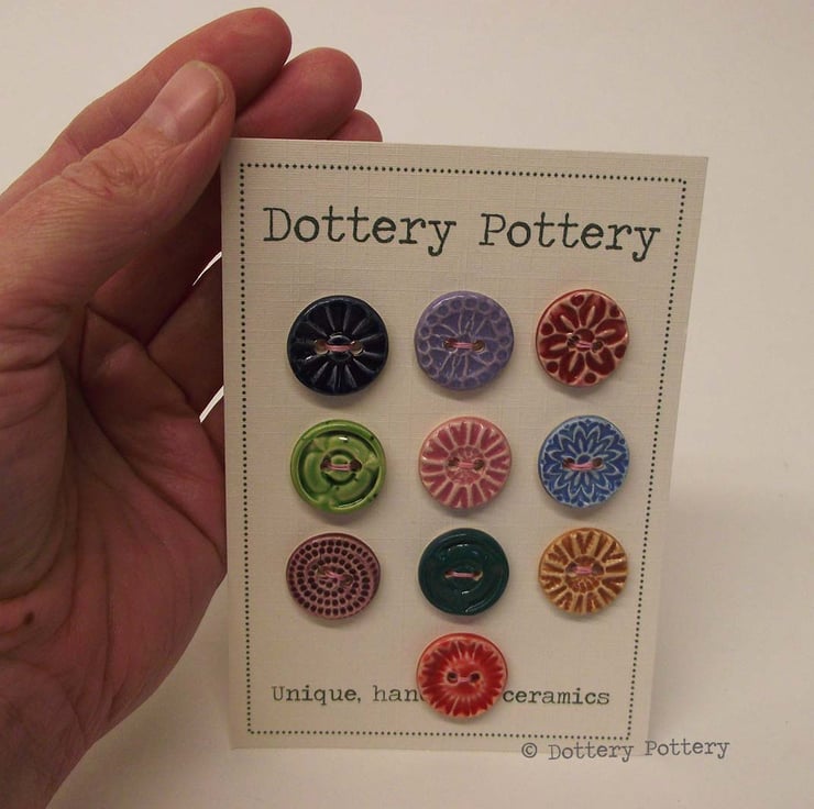Set of ten little handmade ceramic buttons pott... - Folksy