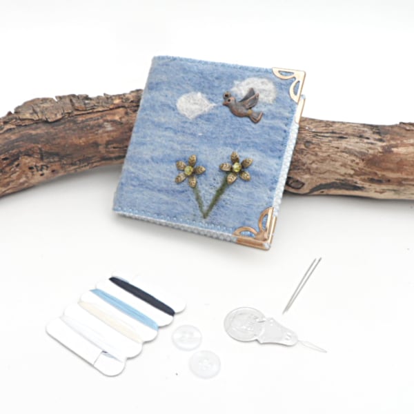 Mending kit, sewing kit, light blue felt needle... - Folksy