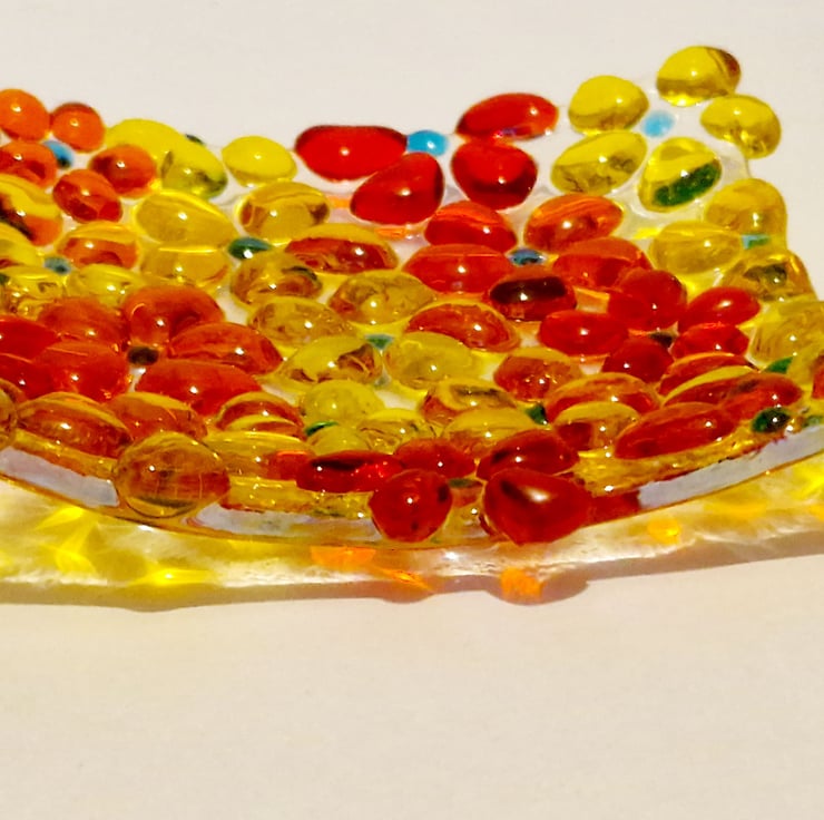 Fused glass yellow and orange ditsy square trin... - Folksy