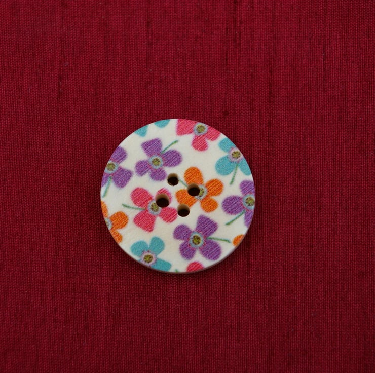 Buttons 3 large wooden flower printed buttons - Folksy