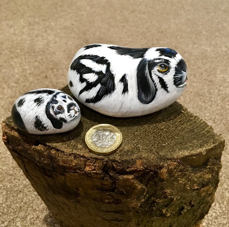 Rabbit Painted pebble garden rock art pet Portr... - Folksy