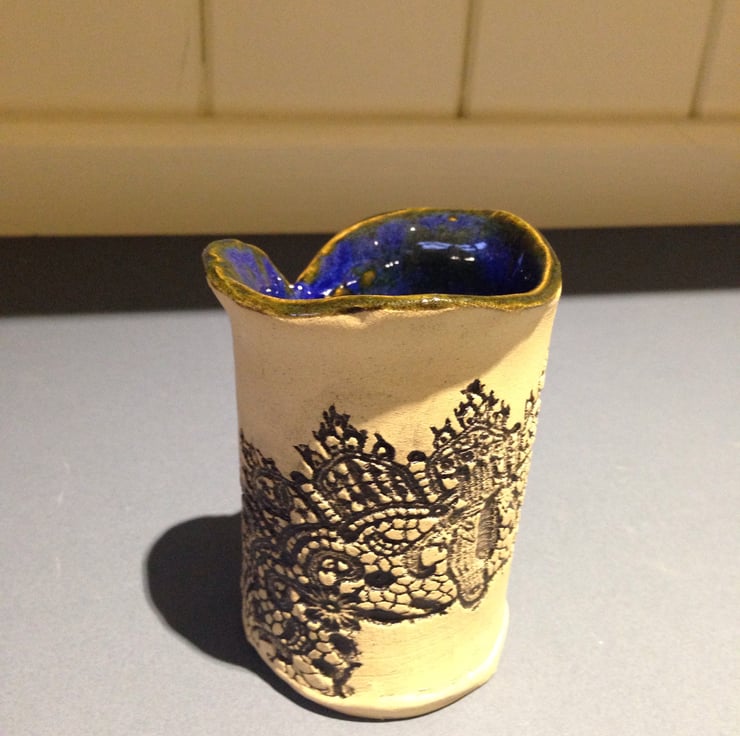 Ceramic pottery stoneware impressed lace vase p... - Folksy