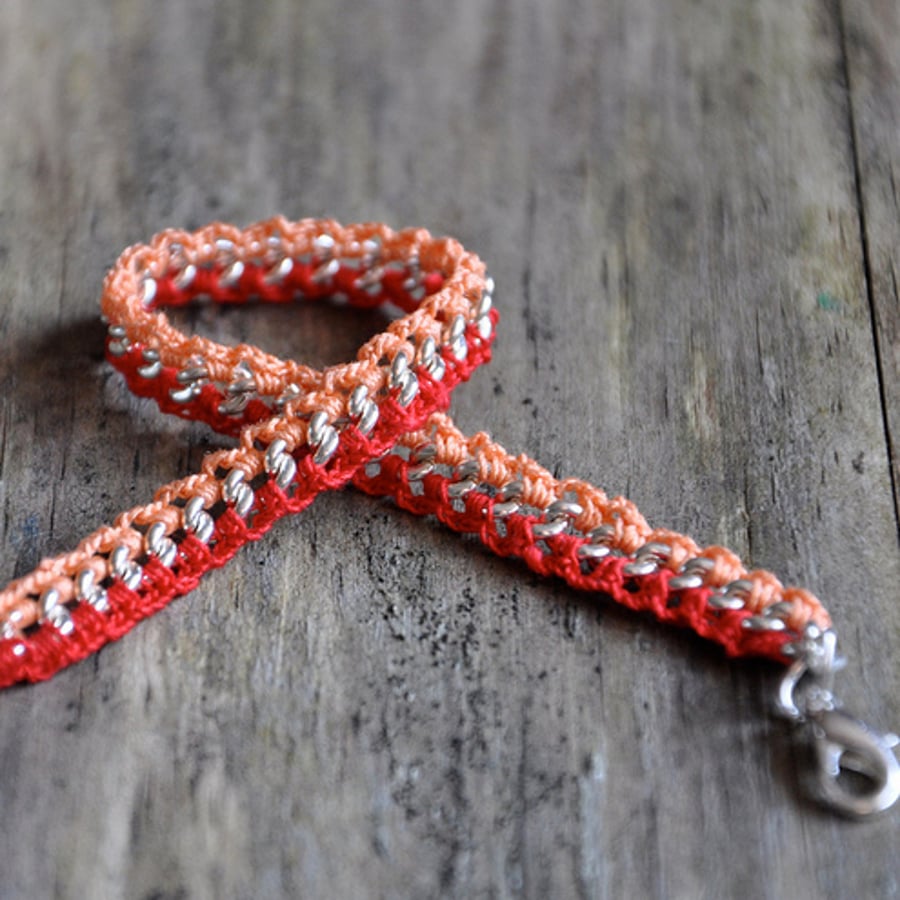 Friendship Bracelet With Metal Chain and Crochet - Folksy