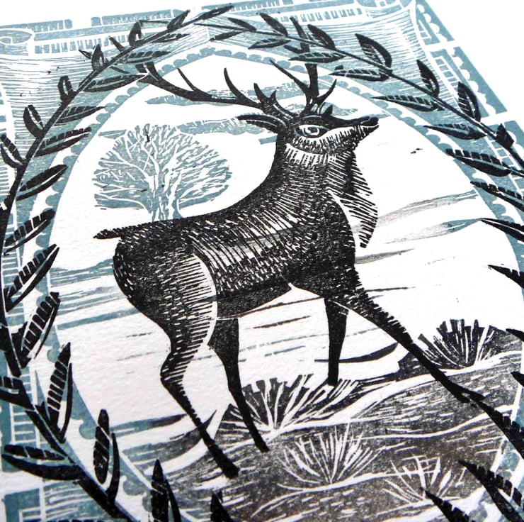 The Stag original linocut print - Folksy