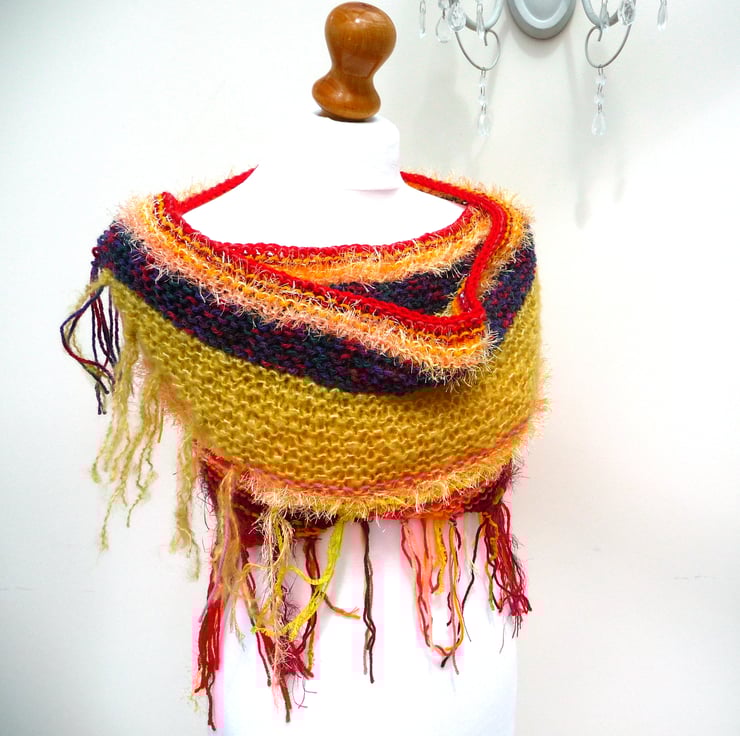 Shaggy Shawl - Red and Yellow - Folksy