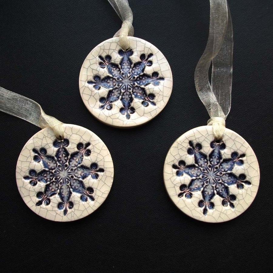 Purple crackle ceramic snowflake decorations - Folksy