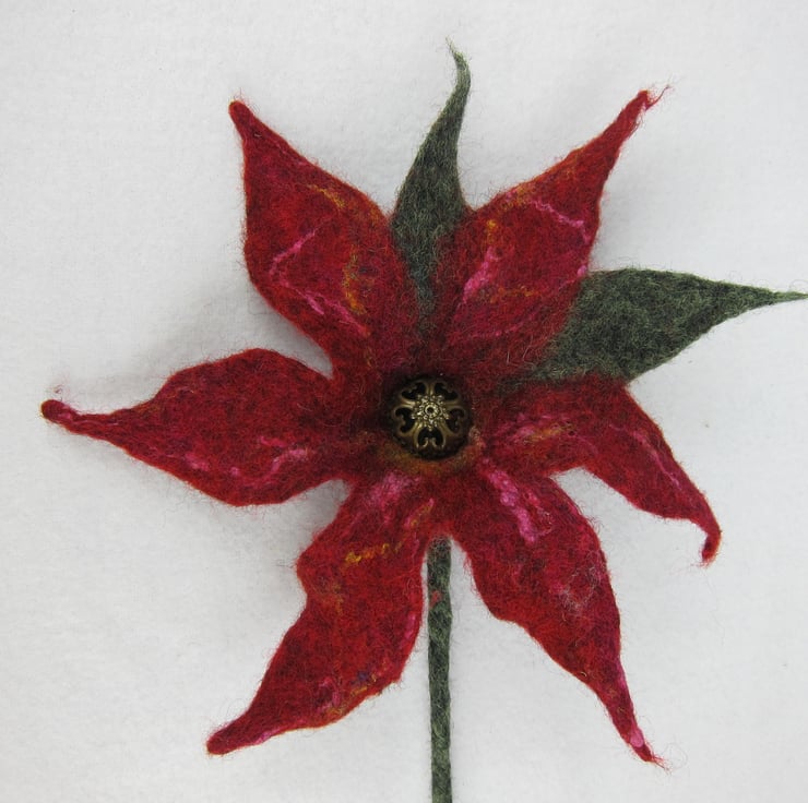 Felted flower, wool with silk fibres in red - Folksy