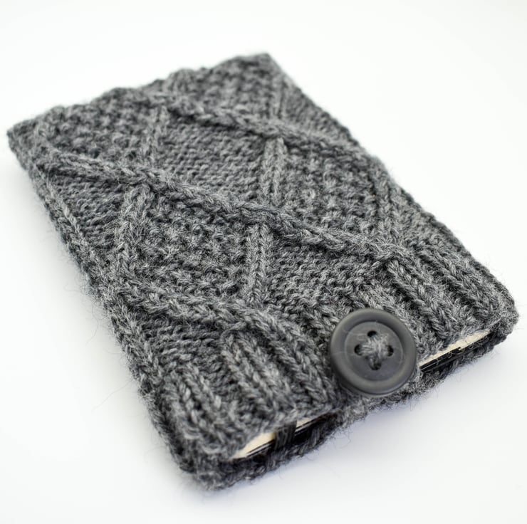 SOLD - Hand knitted aran design pouch in Charco... - Folksy