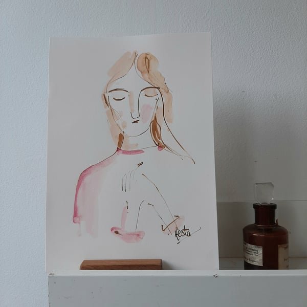 Ink drawing girl 'posy Jane' - Folksy