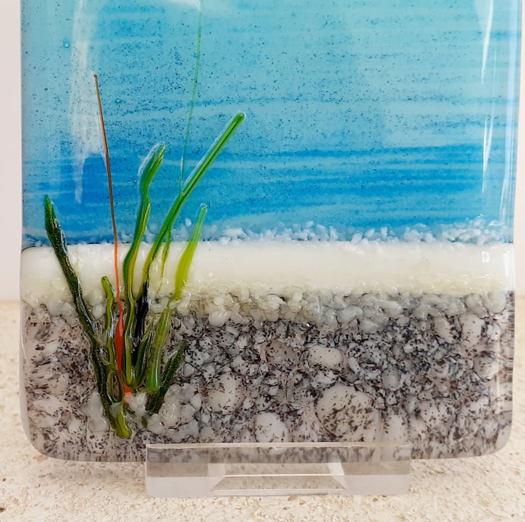 Fused glass mini seascape panel, seaside beach ... - Folksy