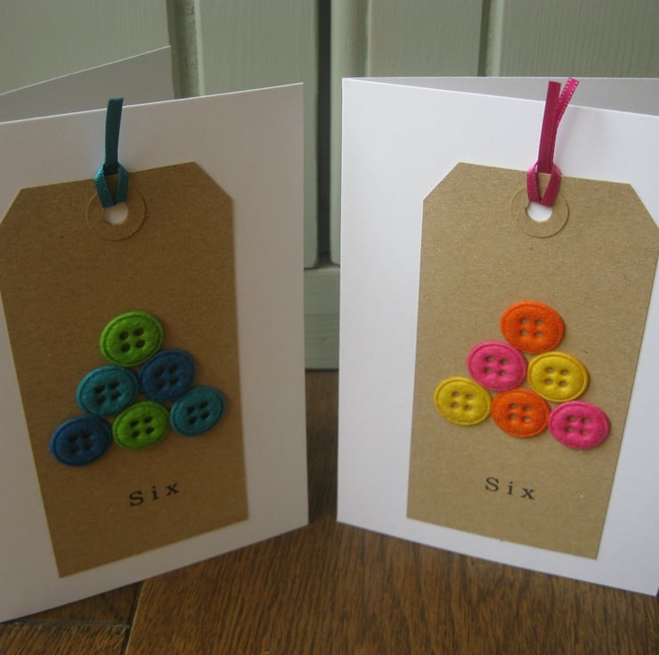 Button Birthday Cards, Number 6 - Folksy
