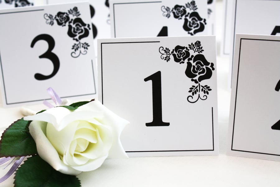 Black Rose Double Sided Table Numbers 1 - 12 - Folksy