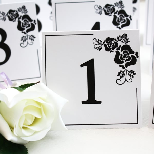 Black Rose Double Sided Table Numbers 1 - 12 - Folksy