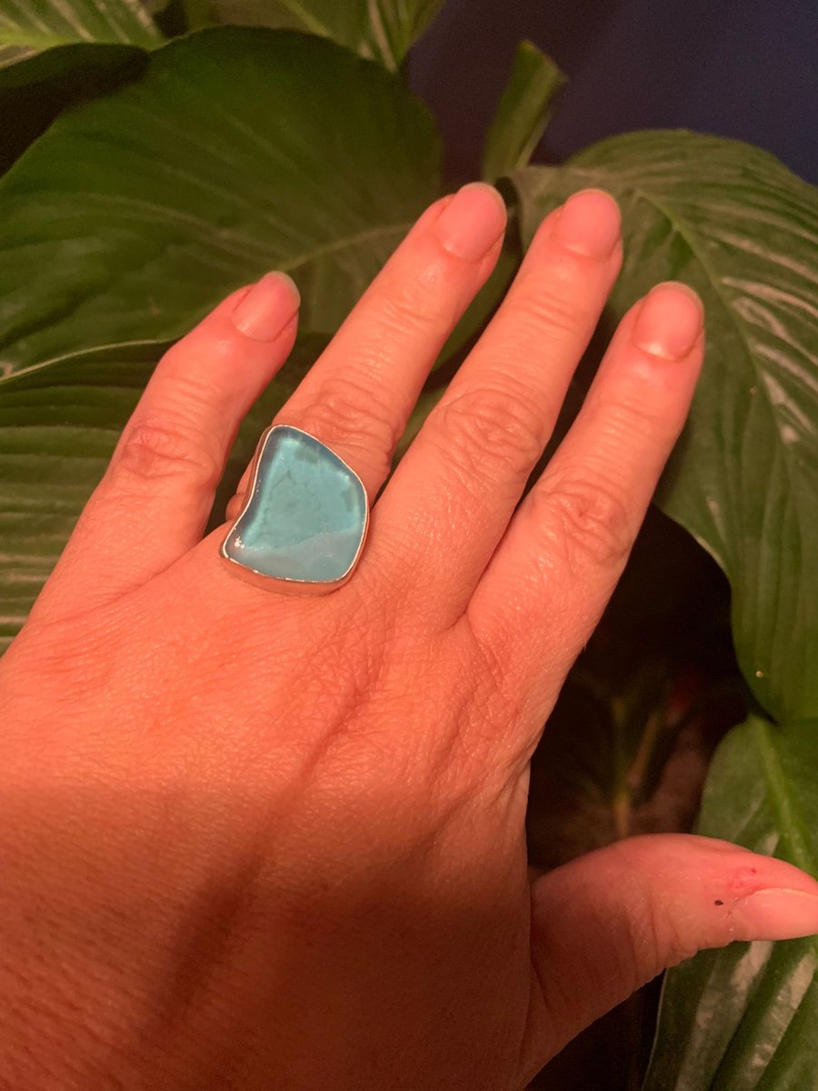 Sterling silver and pale blue sea glass ring. S... - Folksy