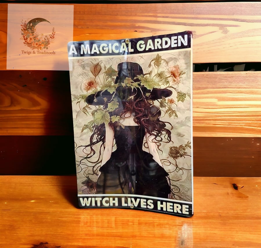 Garden witch metal sign floral - Folksy