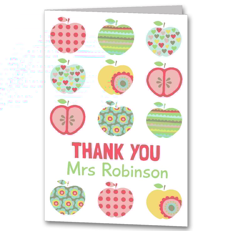 Personalised Apple Teacher Thank you Card - Folksy