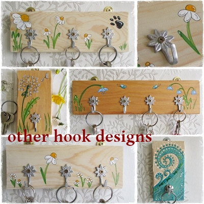 Key Hook, wooden with 4 metal daisy hooks, pain... - Folksy