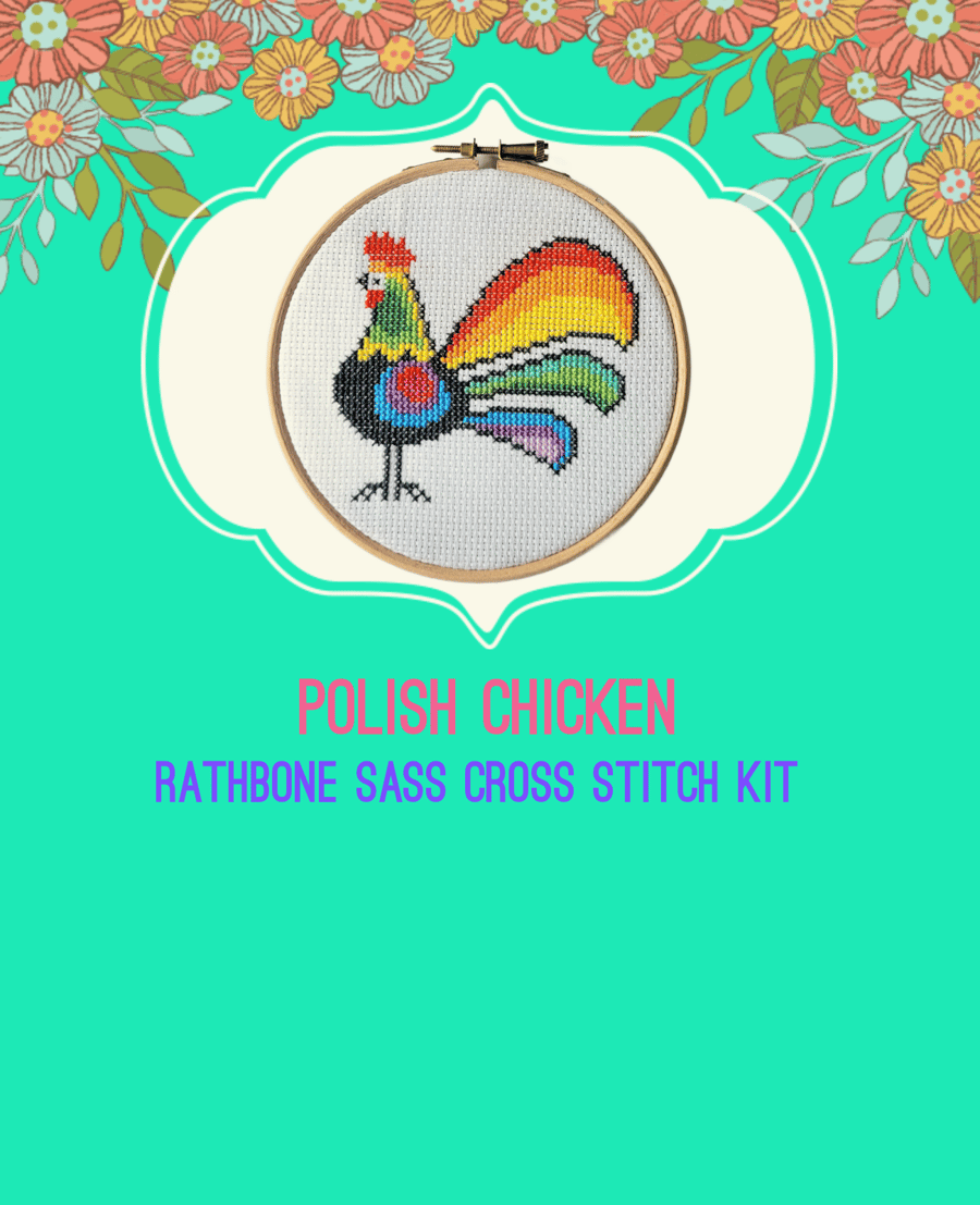 Polish Chicken Folk Art Cross Stitch Kit - Folksy