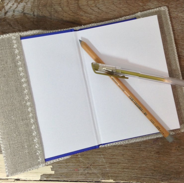 Hand printed A6 Linen Notebook Cover - Folksy