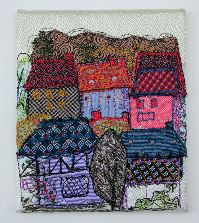 Textile Art Fabric Picture Market Town - Folksy