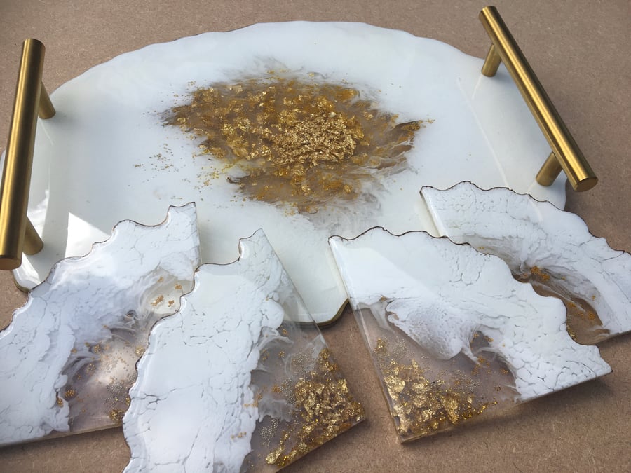 Luxury decorative resin tray and 4 coasters in ... - Folksy