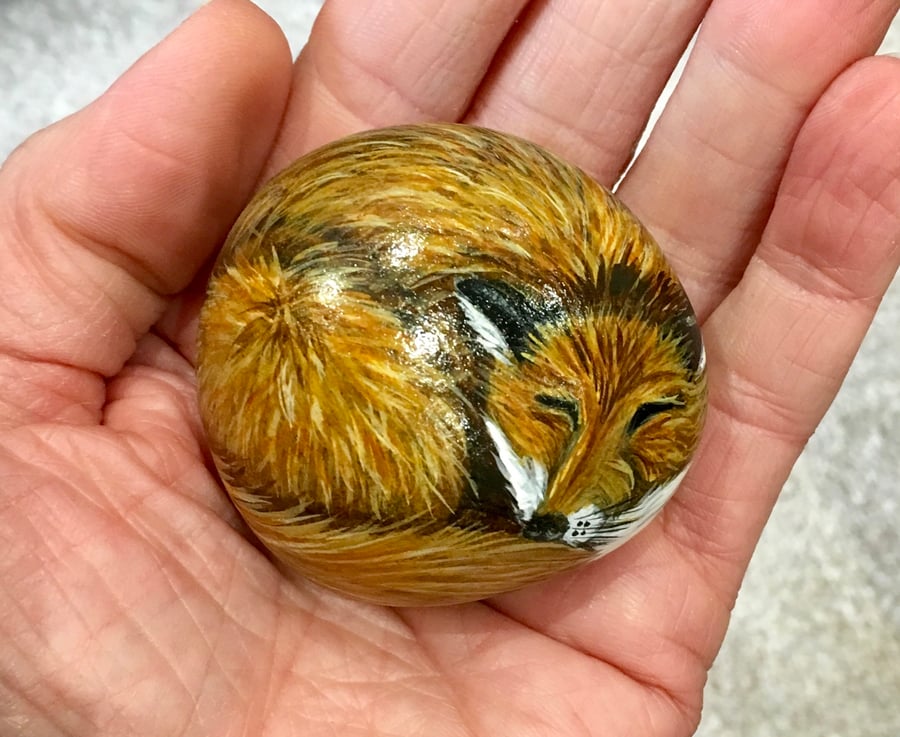Fox hand painted pebble garden rock art wildlif... - Folksy