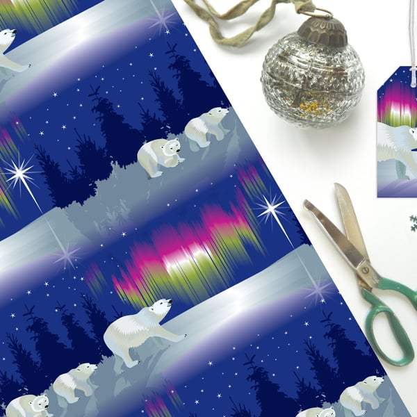 Polar Bear and Northern Lights Christmas Gift W... - Folksy