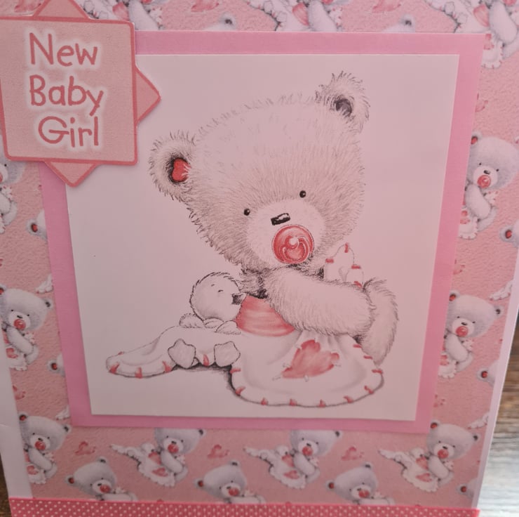 New Baby Card, Pink Teddy Bear, Baby Girl Card,... - Folksy