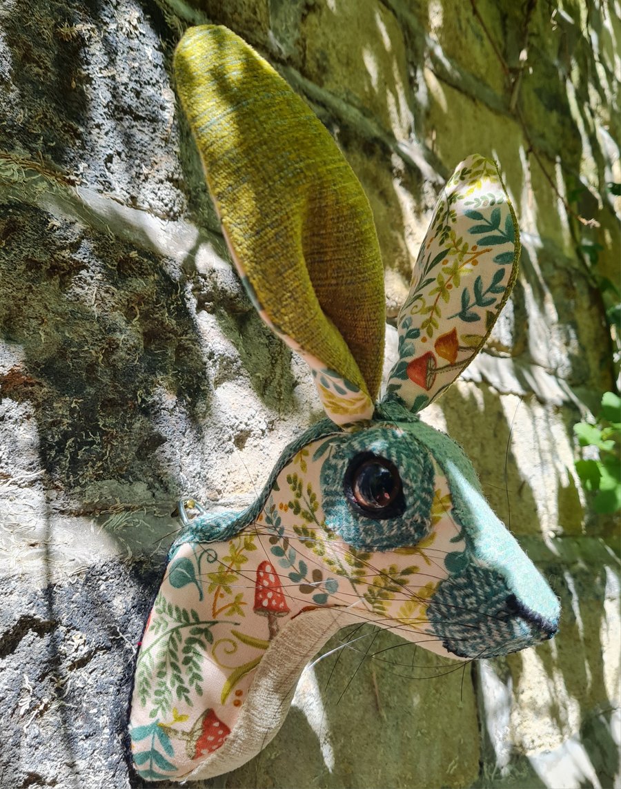 Faux hare head in magucal woodland fabric - Mis... - Folksy
