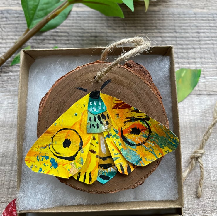 Handmade Butterfly Moth Art on slices wood - Folksy