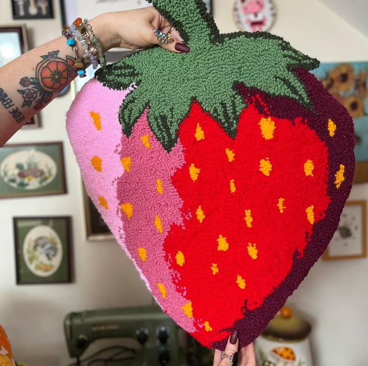 Strawberry design punch needle rug! - Folksy