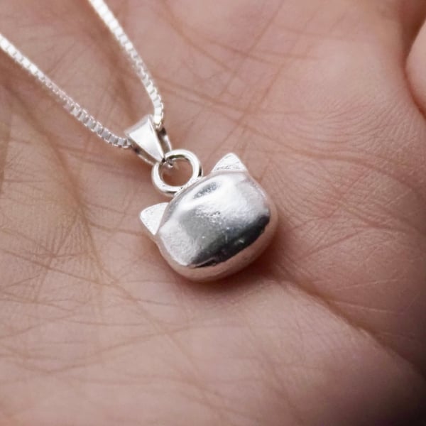 Handmade Sterling Silver Cat Pendant Necklace - Folksy
