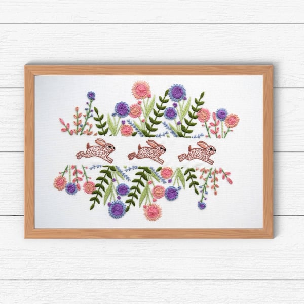 Spring Rabbits Hand Embroidery PDF Pattern - Folksy