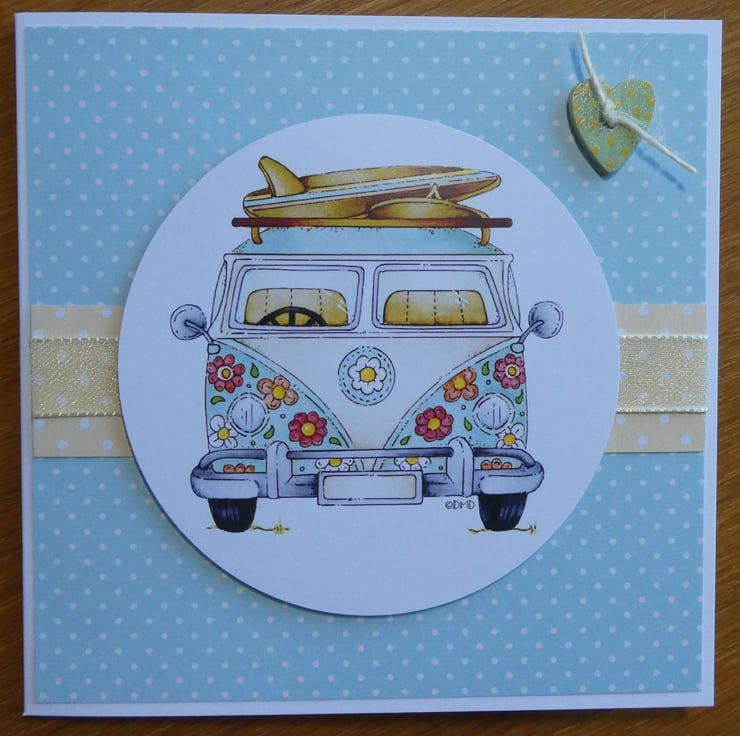 Retro Flower Power Camper Van Card - Folksy