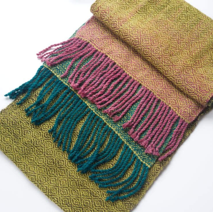 Hand Woven Scarf in greens and pink, hand dyed ... - Folksy