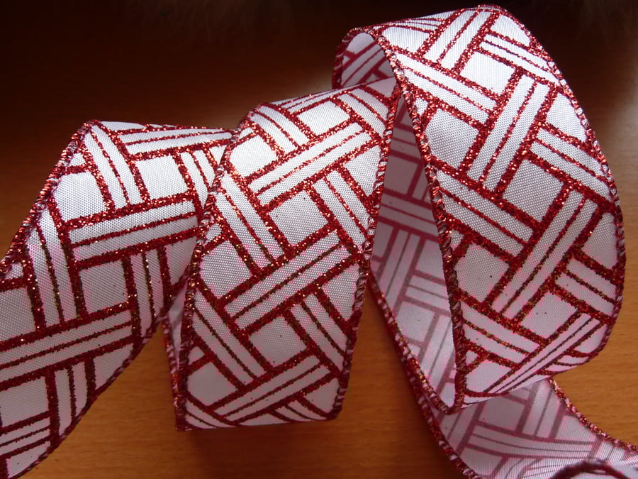 1 Metre Wire Edged Christmas Ribbon 38mm Red &a... - Folksy