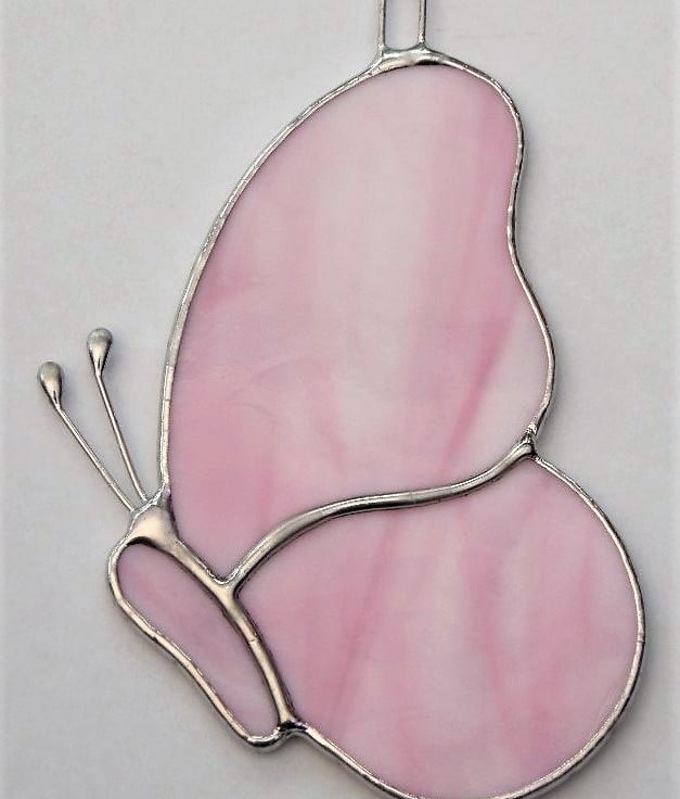 Stained Glass Butterfly in pink and white swirl... - Folksy
