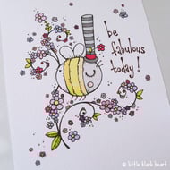 big be fabulous bee - hand coloured print (A4) - Folksy