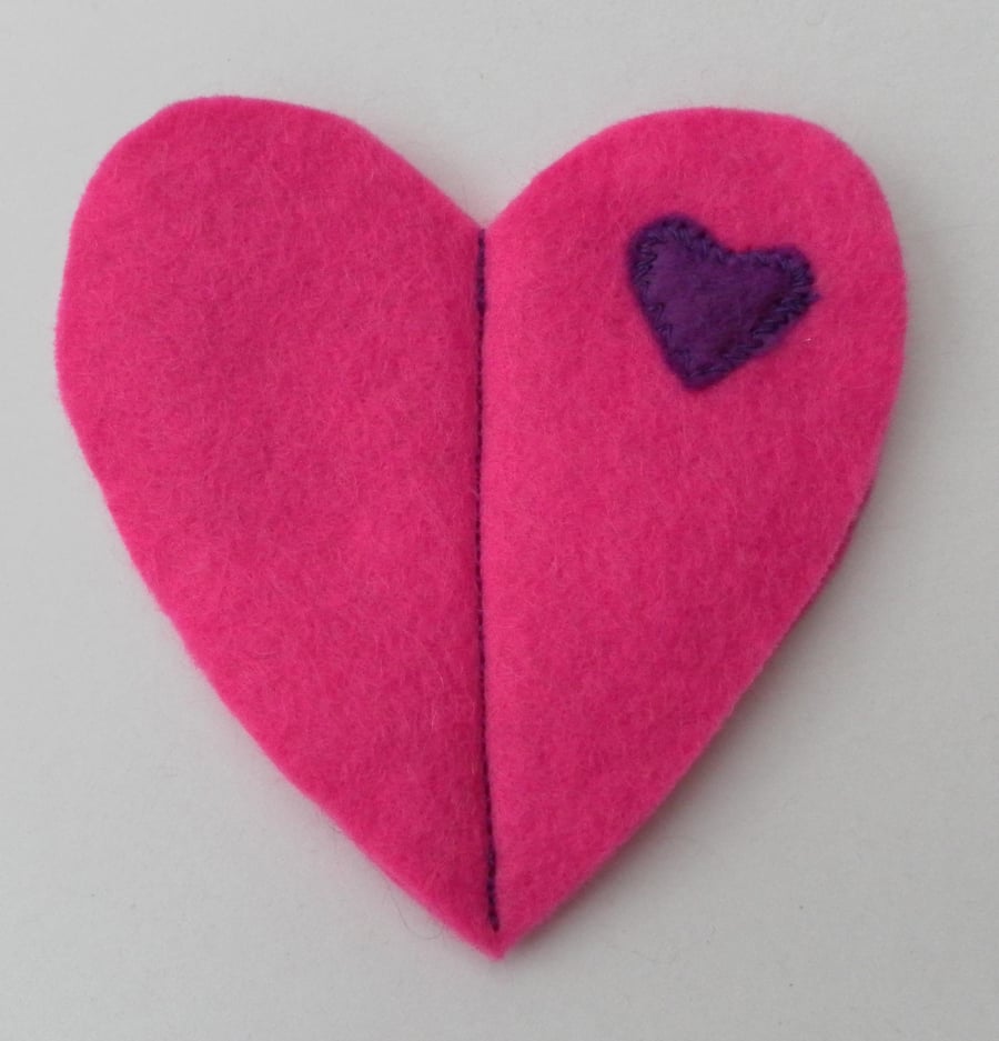Sewing Needle Case, Pink Felt Heart - Folksy