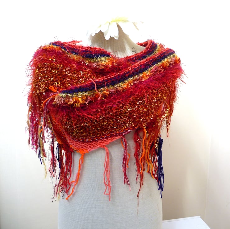 Shaggy Shawl - Reds - Folksy