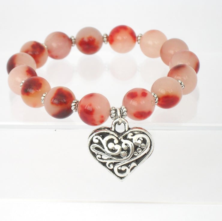 Red kunzite bracelet with chunky tibetan silver... - Folksy