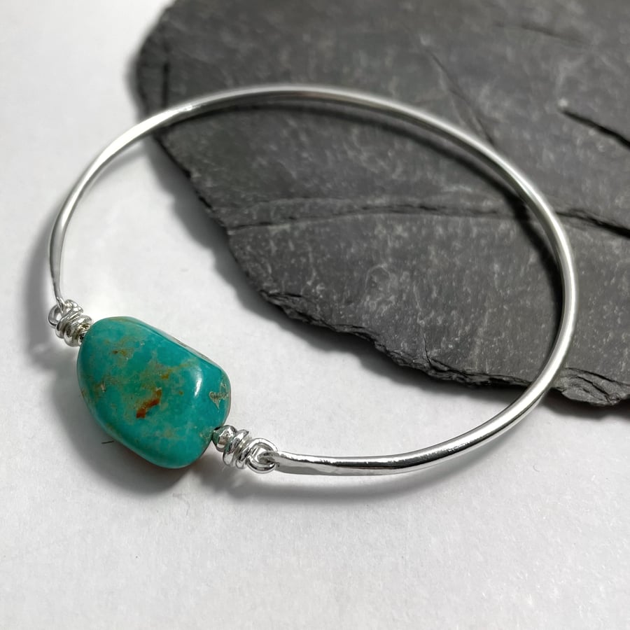 Sterling silver bangle with turquoise bead - Folksy