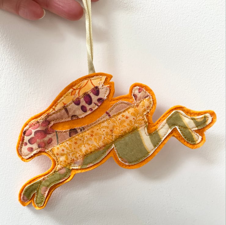 Embroidered up-cycled leaping hare home decora... - Folksy