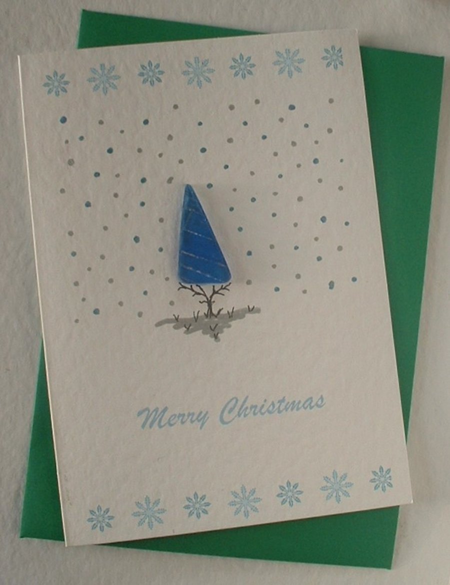 Blue Glass Christmas Tree Greeting Card - Folksy