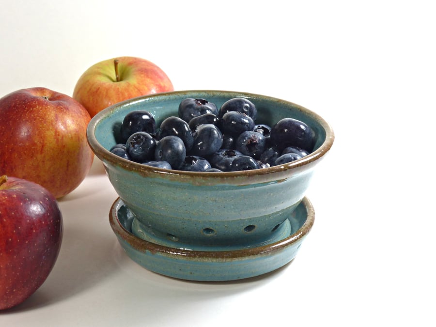 Blue Stoneware Berry Bowl and Standing Dish - Folksy