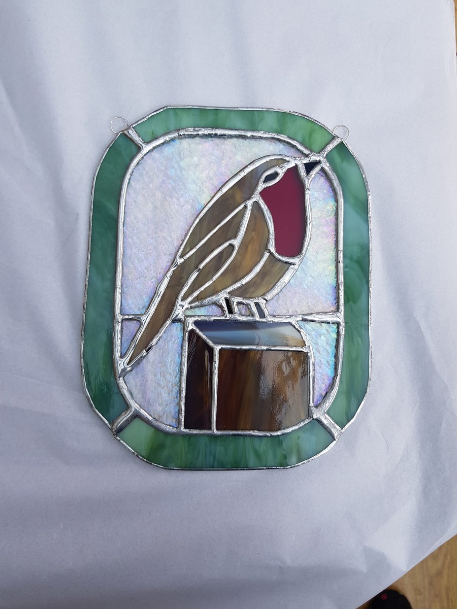 496 - Stained glass large robin - handmade hang... - Folksy